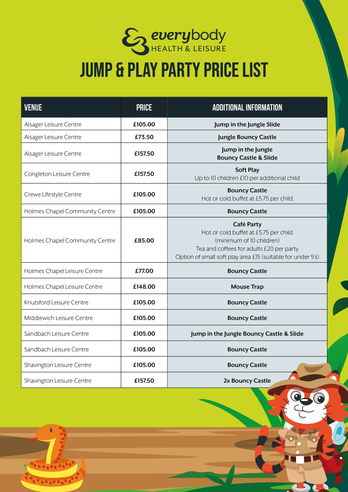 Children's Party Prices • Everybody Health and Leisure