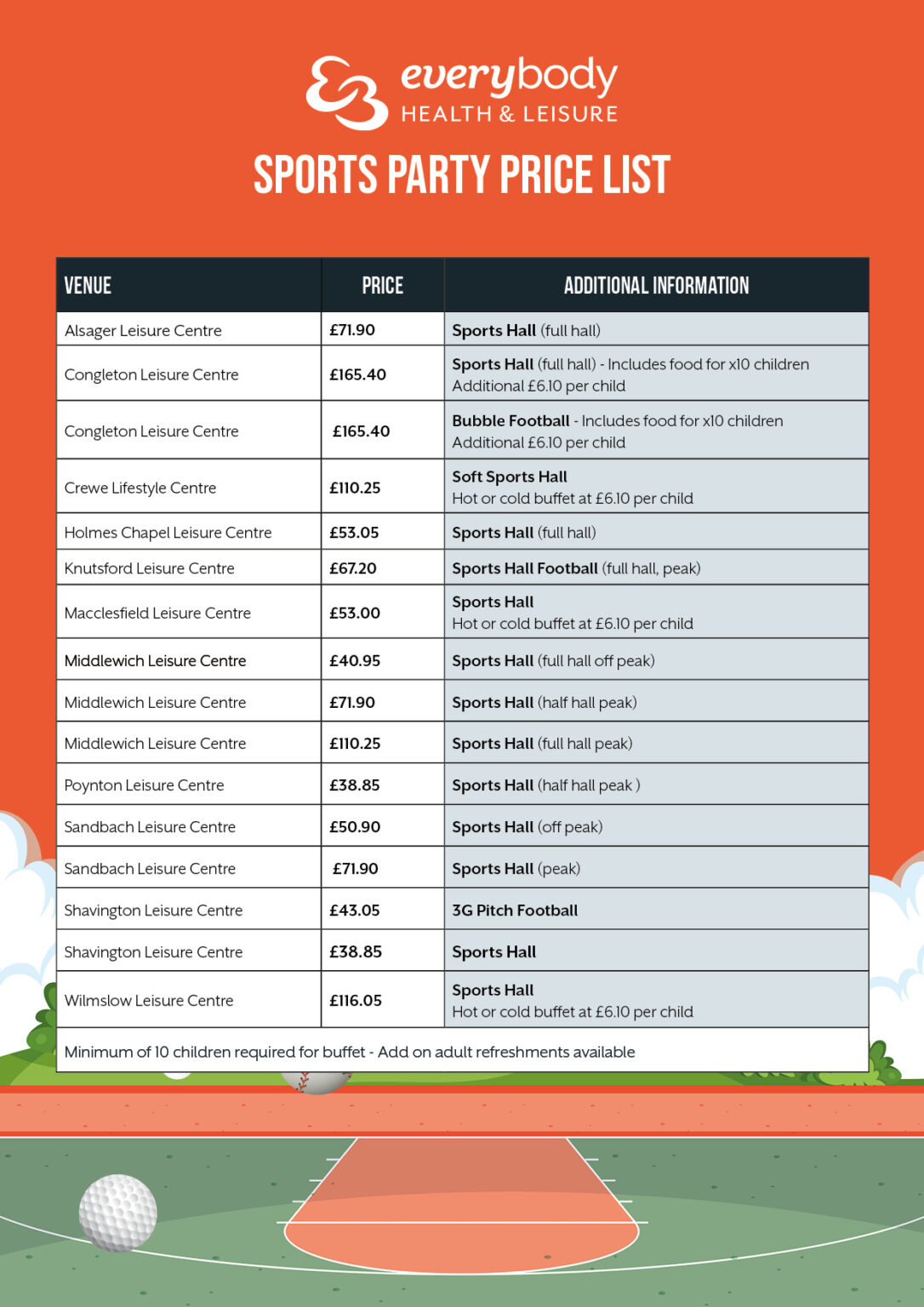 Children's Party Prices • Everybody Health and Leisure