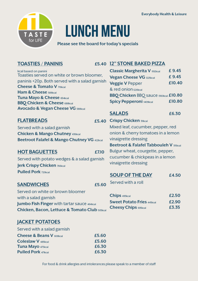 Congleton Menu • Taste for Life café • Everybody Health & Leisure